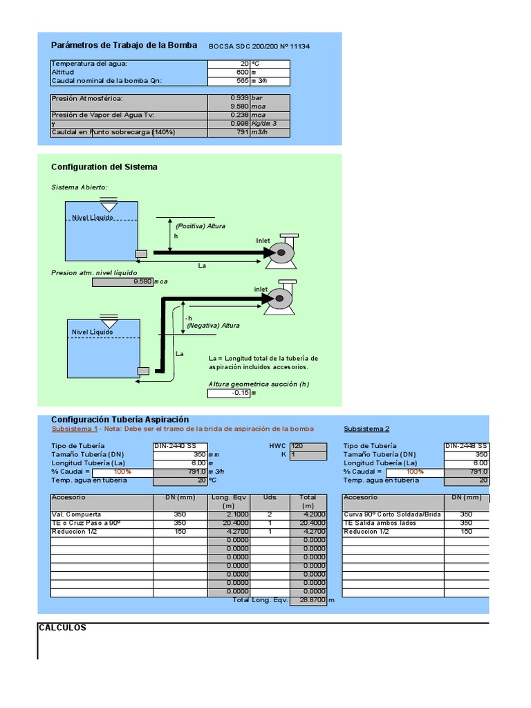 NPSH Calculator V1.0 | PDF | Presión | Bomba