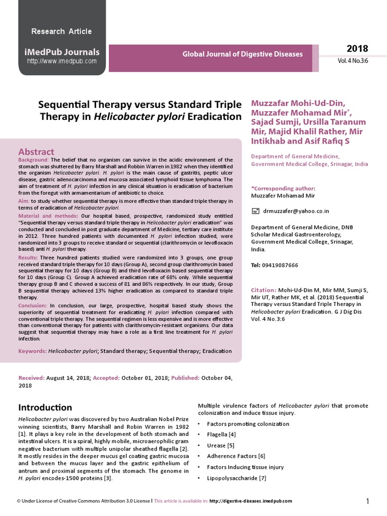 Sequential Therapy Versus Standard Triple | PDF | Gastroenterology ...