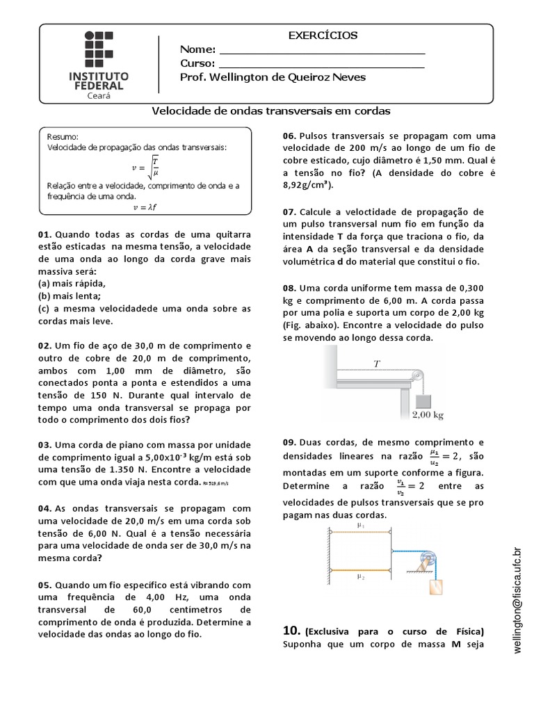Velocidade de Ondas em Cordas Transversais | PDF | Ondas | Instrumentos ...