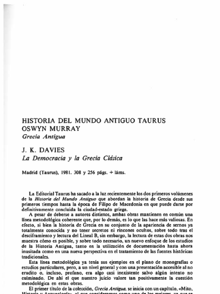 Oswyn Murray Historia Del Mundo Antiguo Taurus GRE | PDF