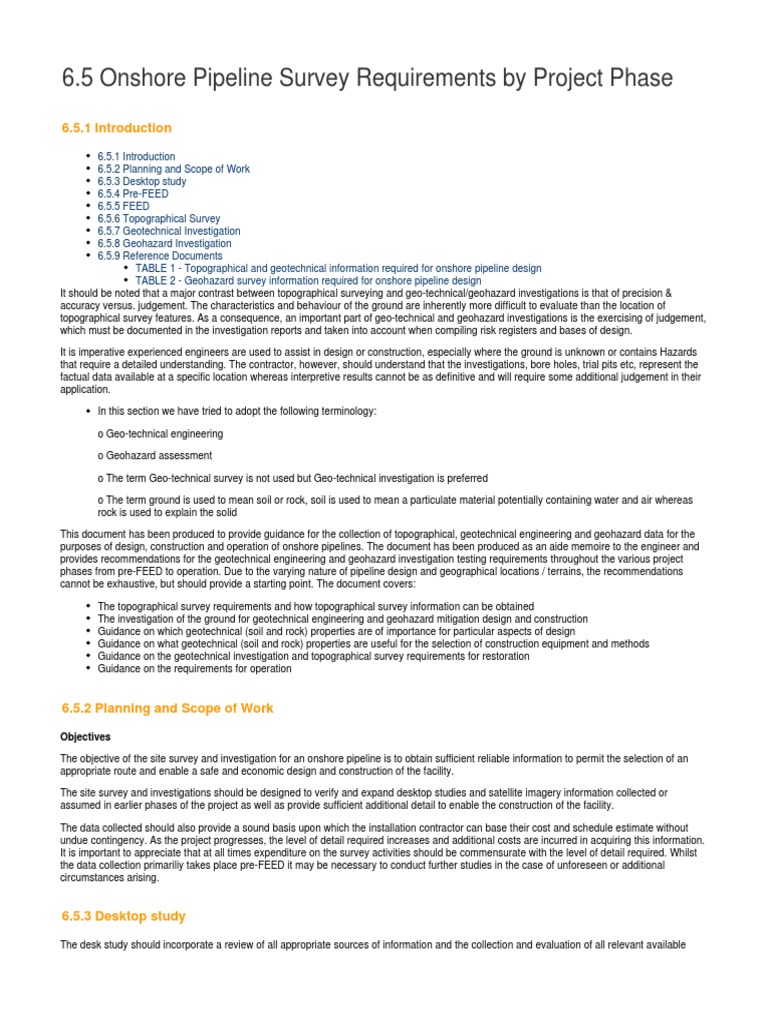 Onshore Pipeline Survey Requirements by Project Phase | PDF ...