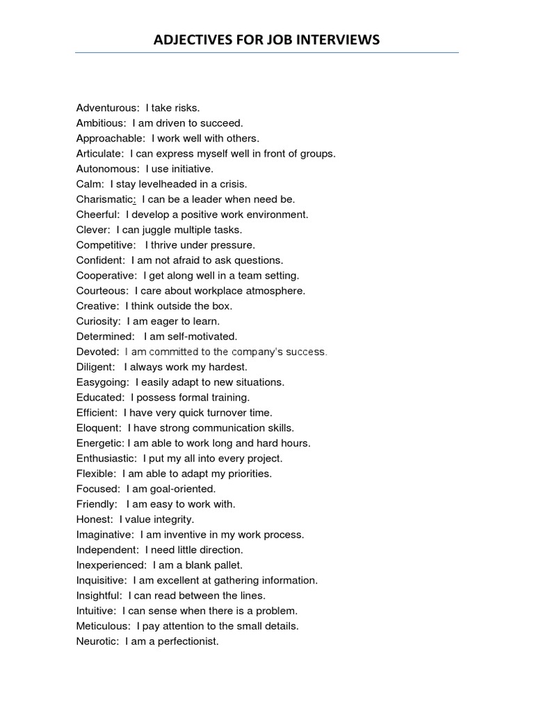 Job Adjectives | PDF