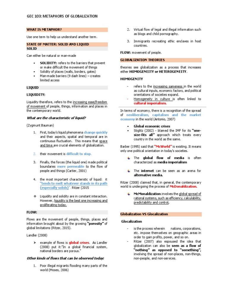 Gec 103: Metaphors of Globalization: What Are The Characteristic of ...