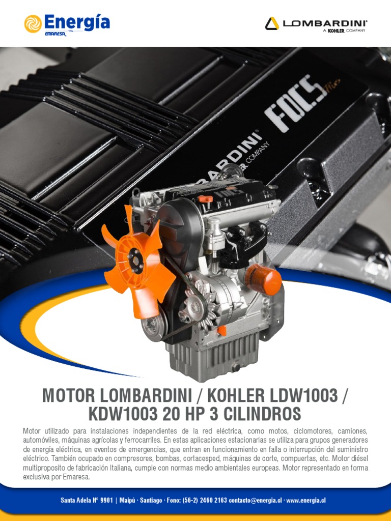 FICHA Motor Lombardini Enfriado Por Agua LDW 1003 1800 RPM para Torres ...