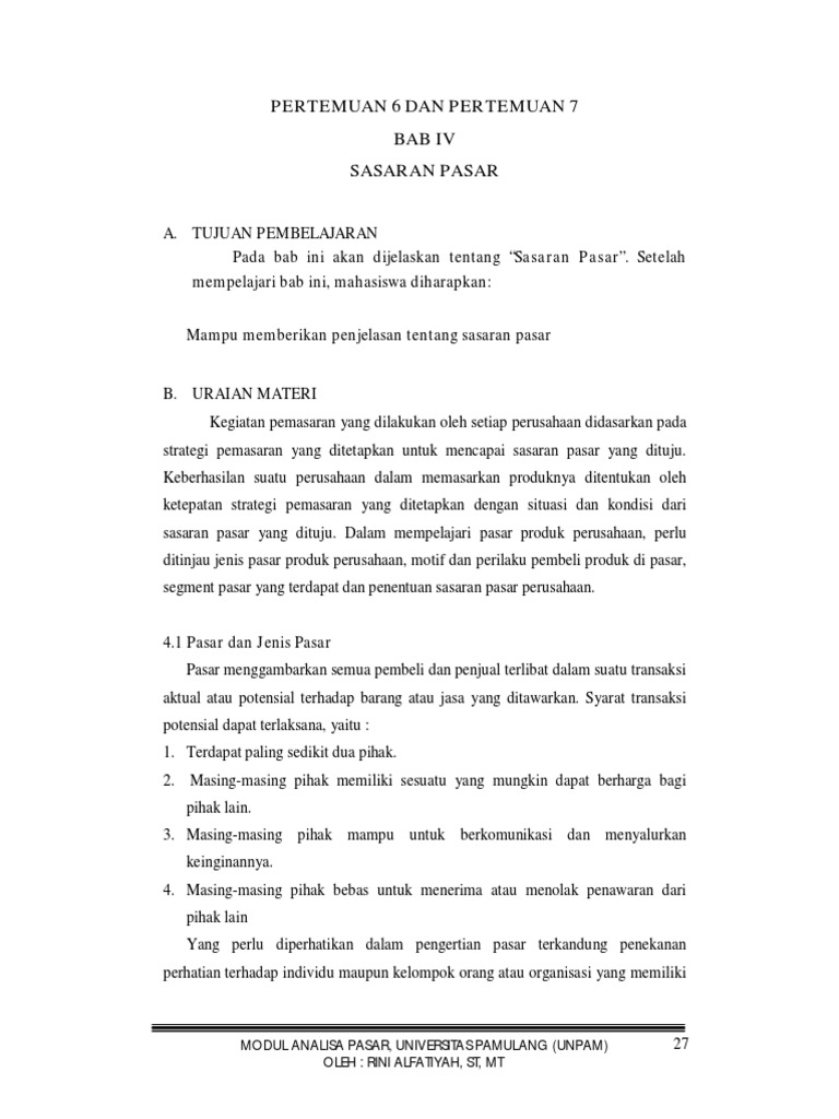 Pertemuan 6,7 Bab IV Sasaran Pasar | PDF