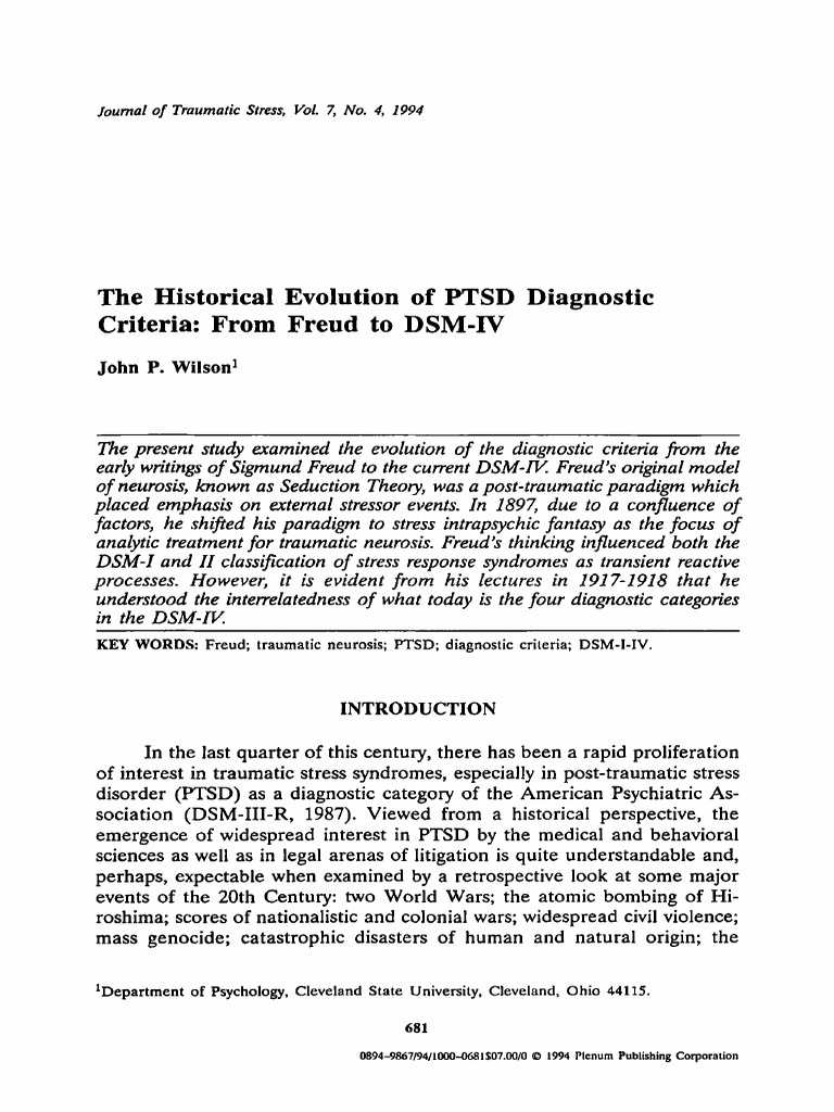 The Historical Evolution of PTSD Diagnostic Criteria: From Freud To DSM ...