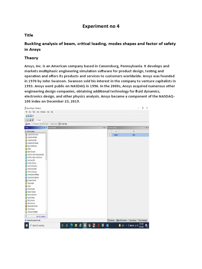Experiment No 4: Title Buckling Analysis of Beam, Critical Loading, Modes Shapes and Factor of ...
