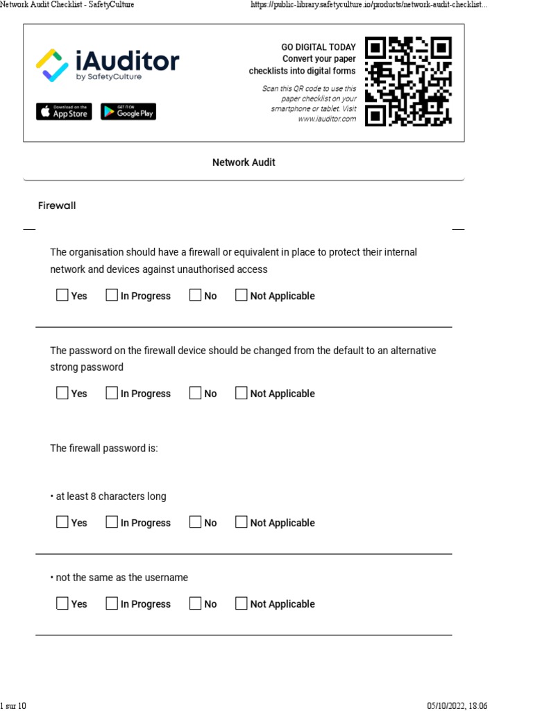 Network Audit Checklist - SafetyCulture | PDF | Malware | Password