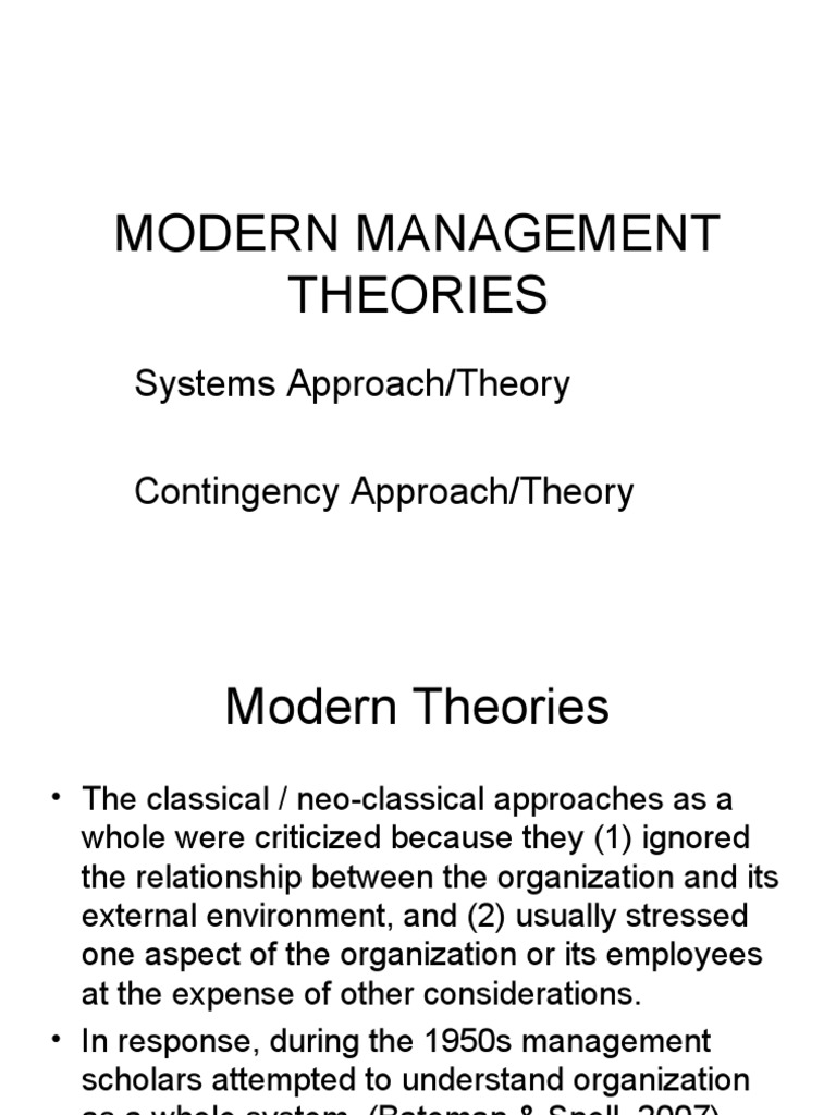 Modern Management Theories Overview | PDF | System | Leadership