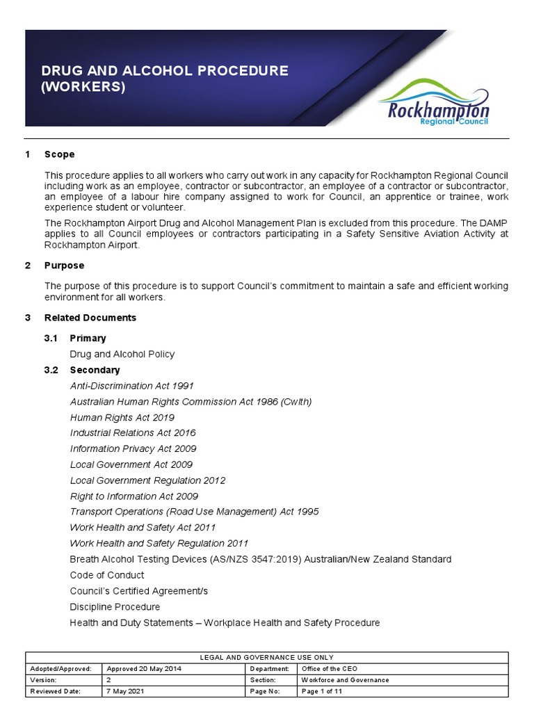 Drug and Alcohol Procedure Workers V2 Reviewed 7 May 2021 | PDF