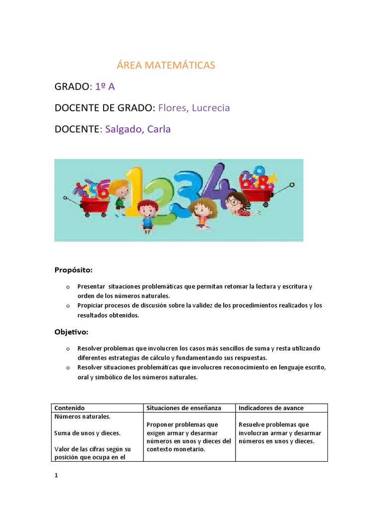 Planificacion Matemàticas Primer Grado | PDF | Dinero | Billete de banco