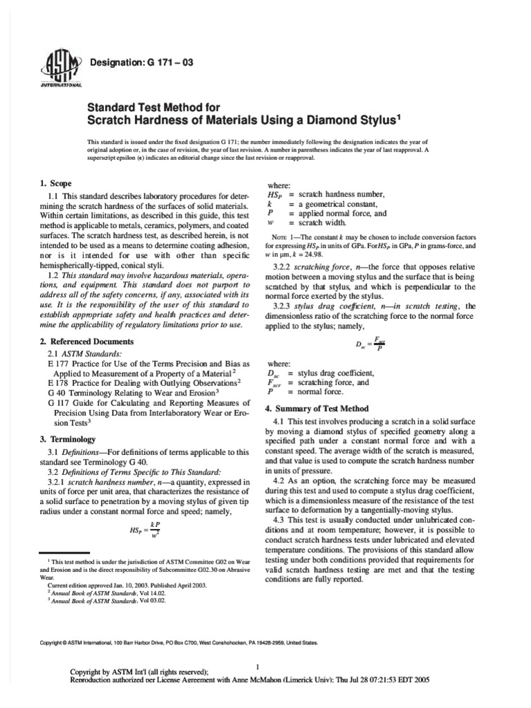 Scratch Hardness Test | PDF | Deformation (Engineering) | Hardness
