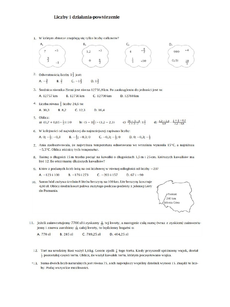 Liczby I Działania - Powtórzenie KL 7. | PDF
