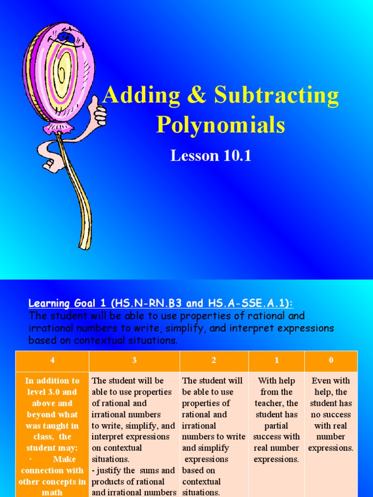 Lesson 10.1 Add and Subtract Polynomials | PDF | Polynomial | Rational Number