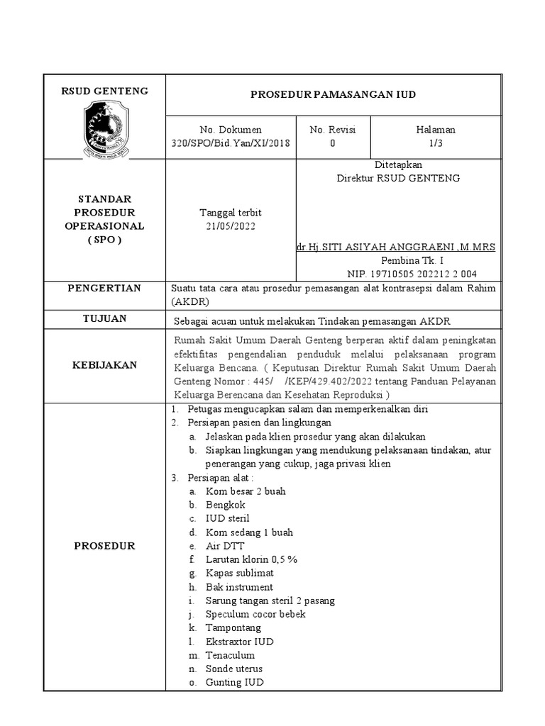 Sop Pemasangan Iud | PDF