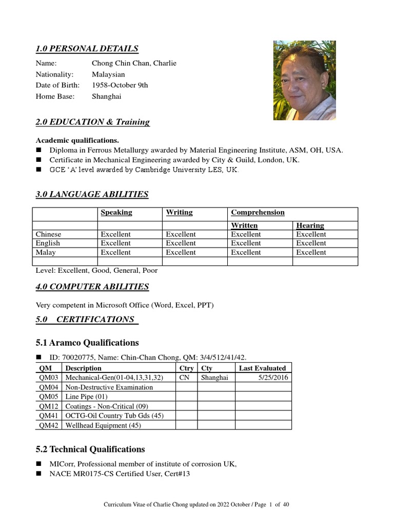 Charlie Chong's Professional CV | PDF | Pipe (Fluid Conveyance ...