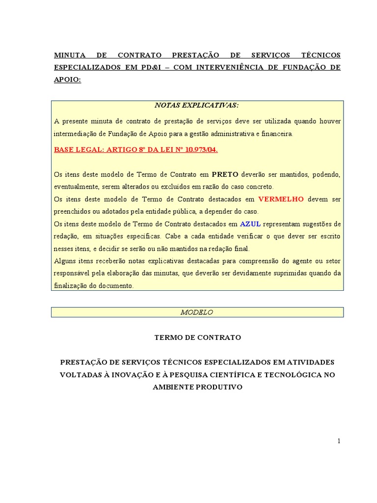 Minuta de Contrato Prestacao de Servicos Tecnicos Especializados em p1 | PDF