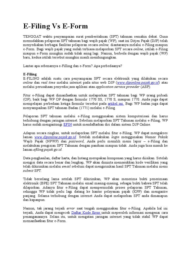 E-Filing dan E-Form untuk SPT Tahunan | PDF | Finance & Money Management