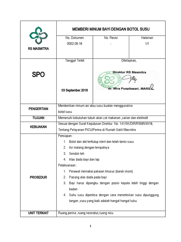 01 Spo Memberi Minum Bayi Pakai Botol Susu | PDF | Kesehatan Holistik