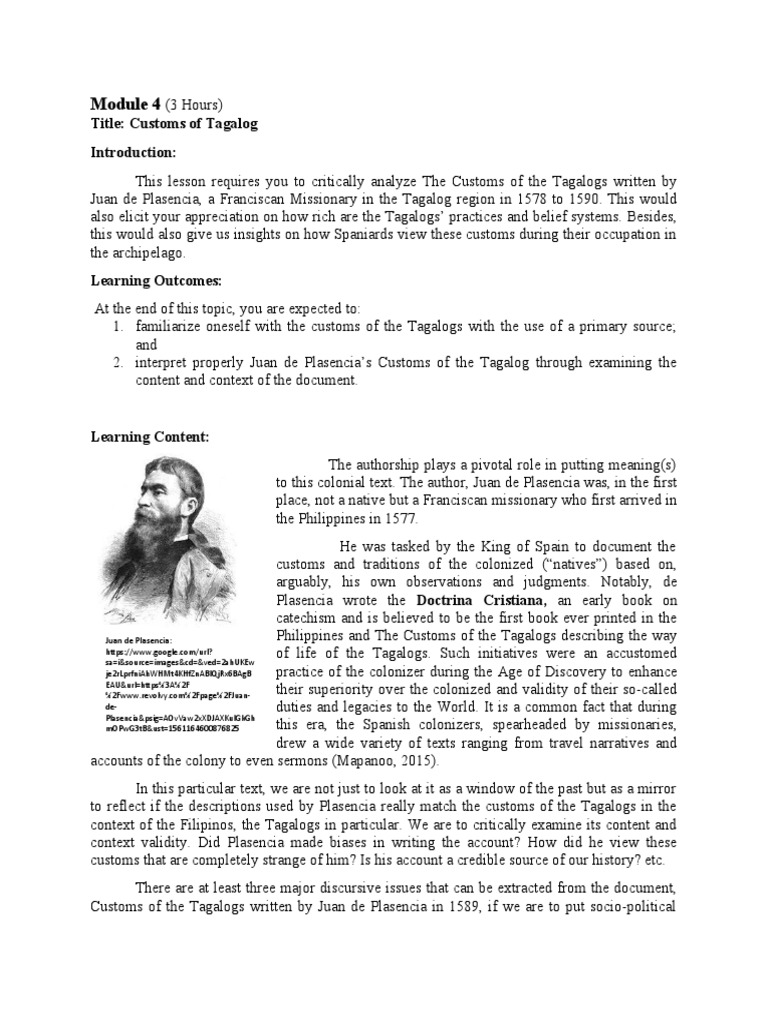 Module 4 Customs of Tagalog | PDF
