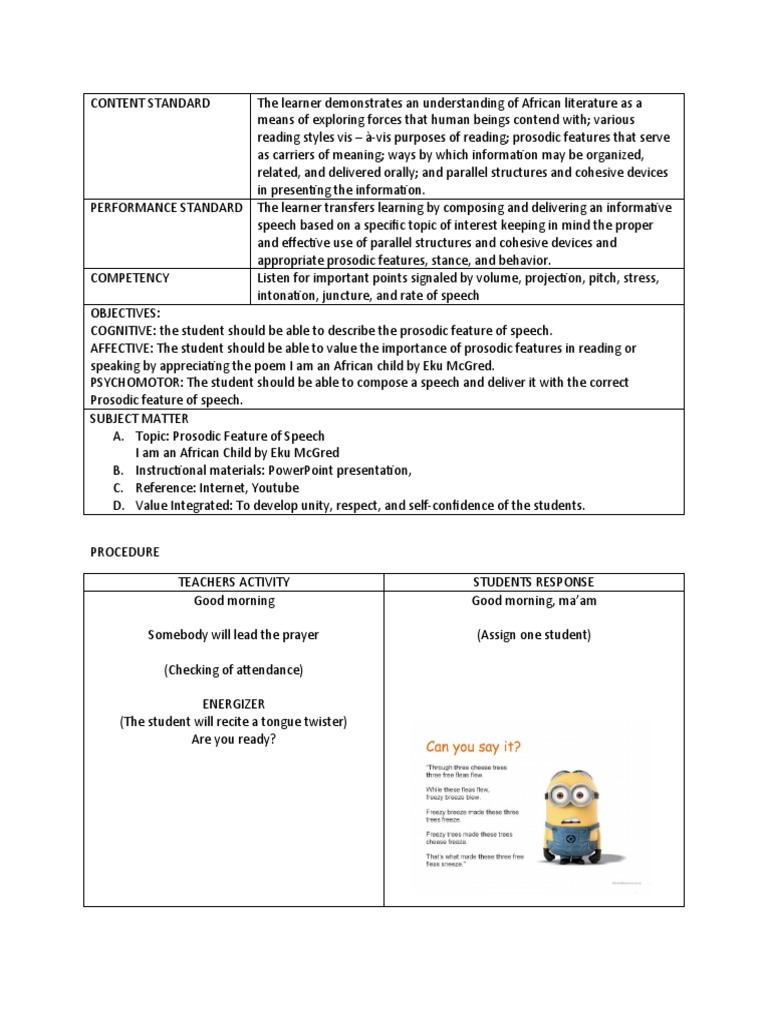 Lesson Plan Pdf Stress Linguistics Syllable