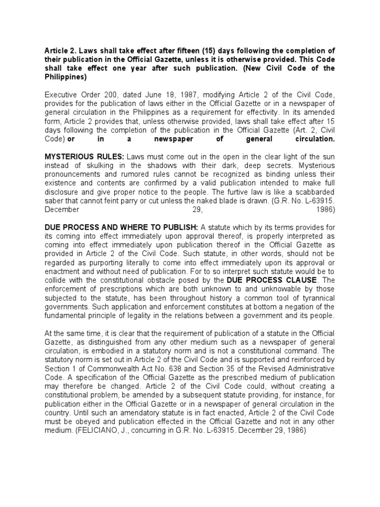 Article 2, New Civil Code | PDF | Statute | Due Process