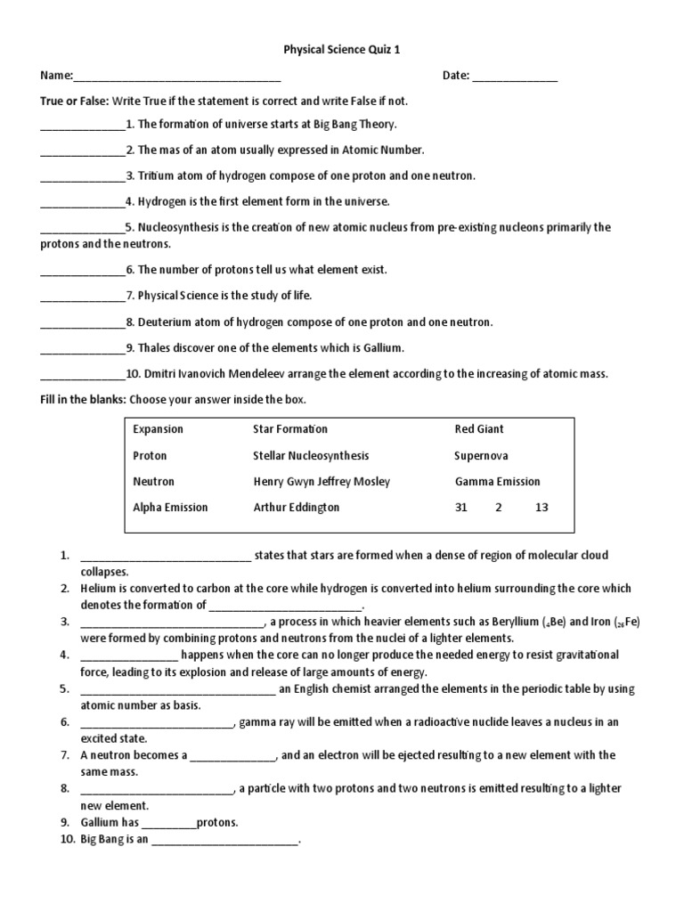 Physical Science Quiz 1 | PDF