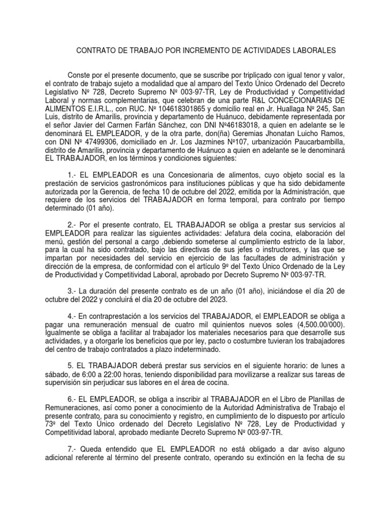 Contrato de Trabajo Temporal | PDF | Derecho laboral | Economias