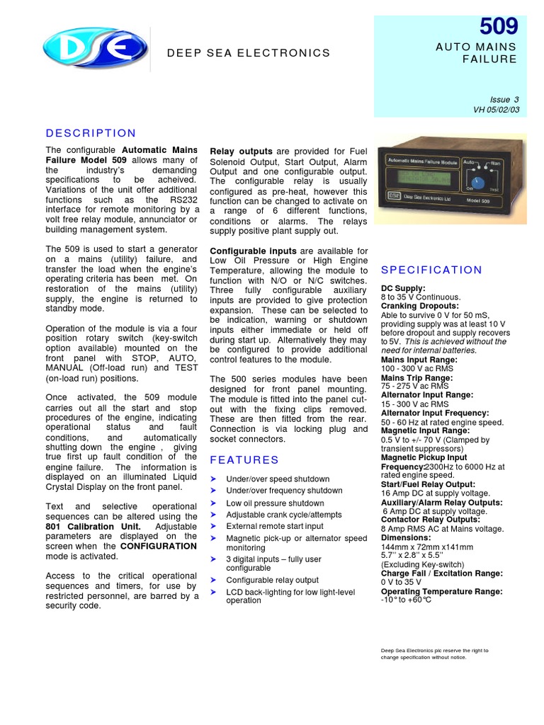 Dse 509 | PDF | Mains Electricity | Alternating Current