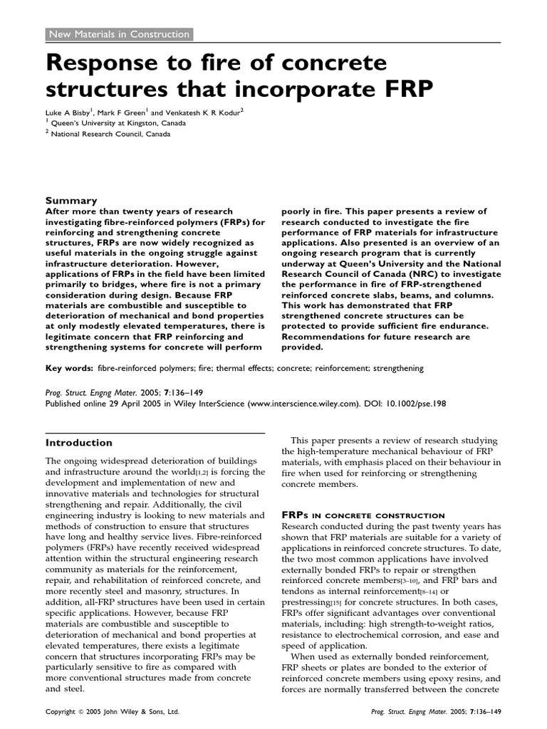 Response To Fire of Concrete Structures That Incorporate FRP | PDF