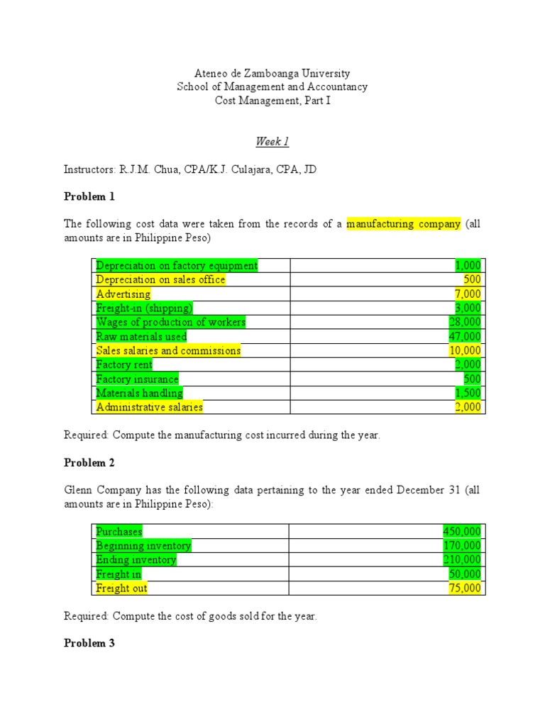 Cost Management Part 1: Manufacturing Costs and Inventory Calculations ...