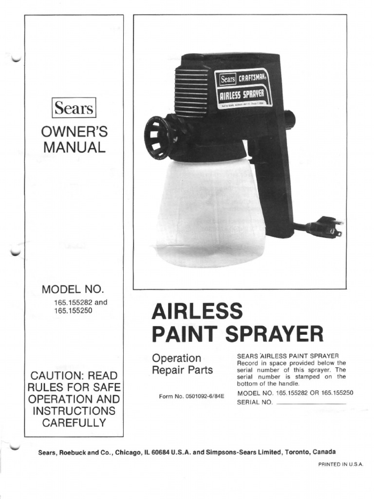 Sears Airless Paint Sprayer Manual | PDF