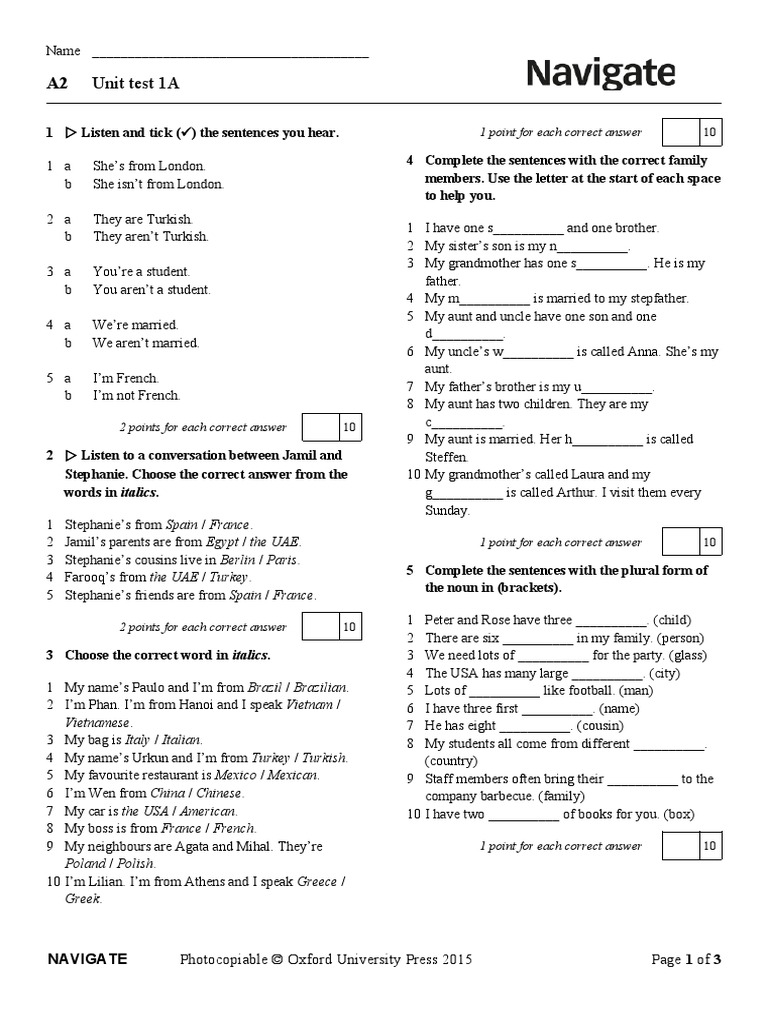 Unit Test 1A | PDF | Human Communication | Linguistics