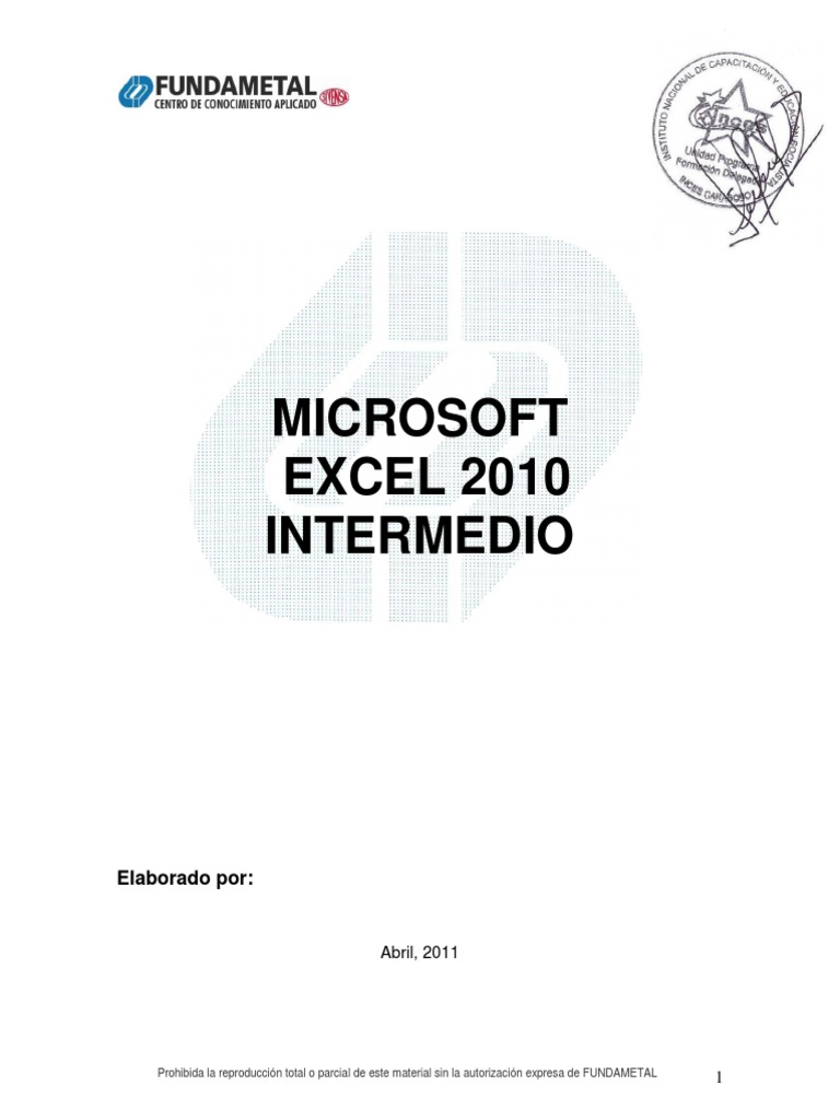 Excel 2010 Intermedio: Guía Completa | PDF | Microsoft Excel | Hoja de ...