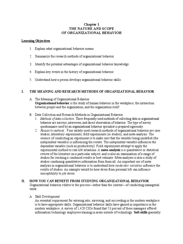 Chapter 1 The Nature and Scope of Organizational Behavior | PDF | Organizational Behavior ...