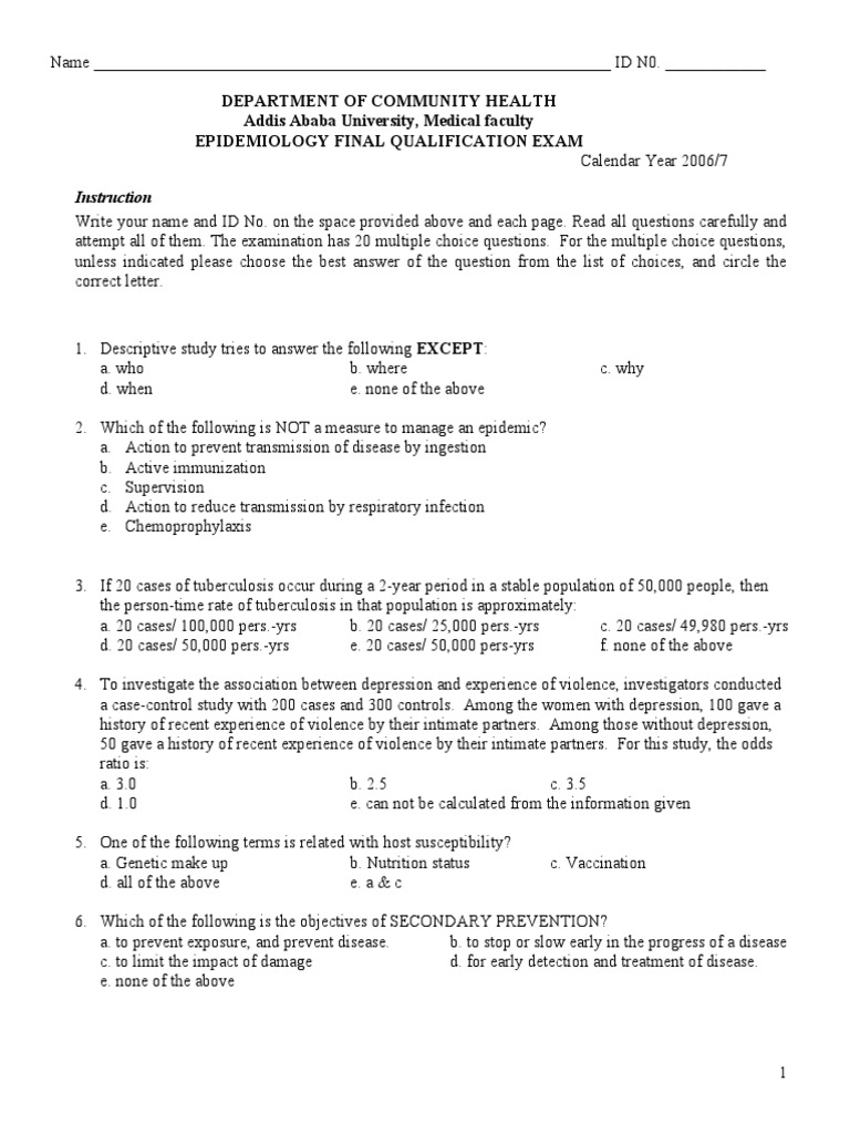 Epidemiology Final Exam Questions | PDF | Epidemiology | Epidemics