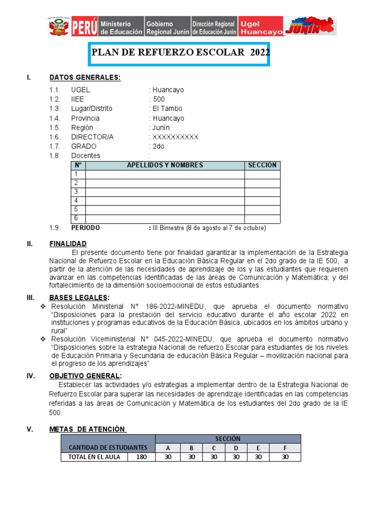 Propuesta Plan de Refuerzo Escolar | PDF | Evaluación | Método de enseñanza