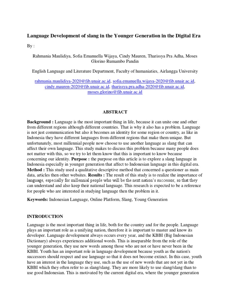 Language Development of Slang in The Younger Generation in The Digital ...