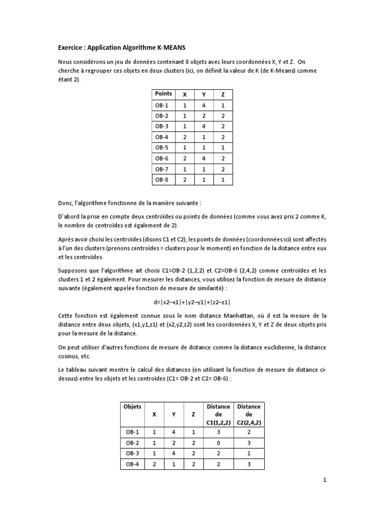 Td Clustering Algorithme K Means Pdf Distance Programmation Informatique