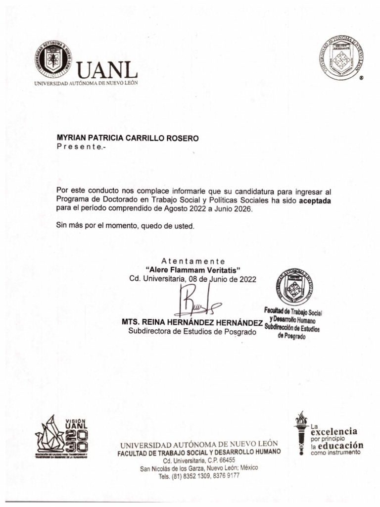 Carta de Aceptacion Doctoral MPCR | PDF