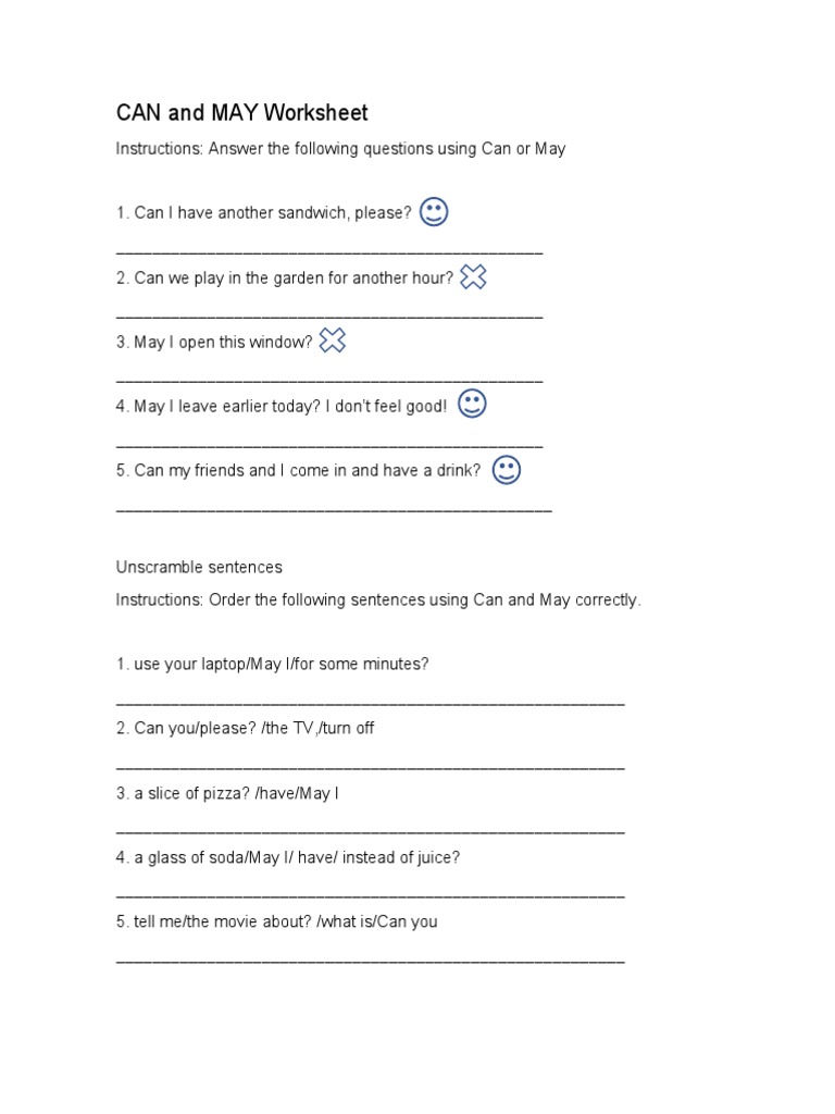 Can and May Worksheet | PDF