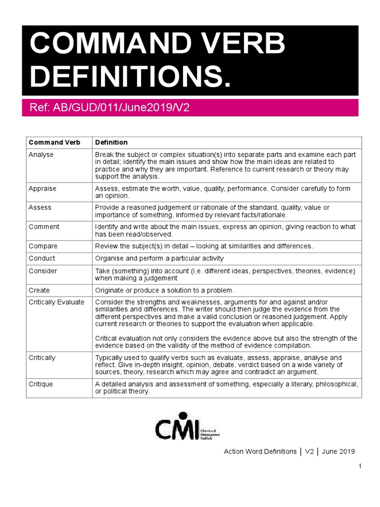 Command Verb Definitions CMI | PDF | Argument | Evaluation