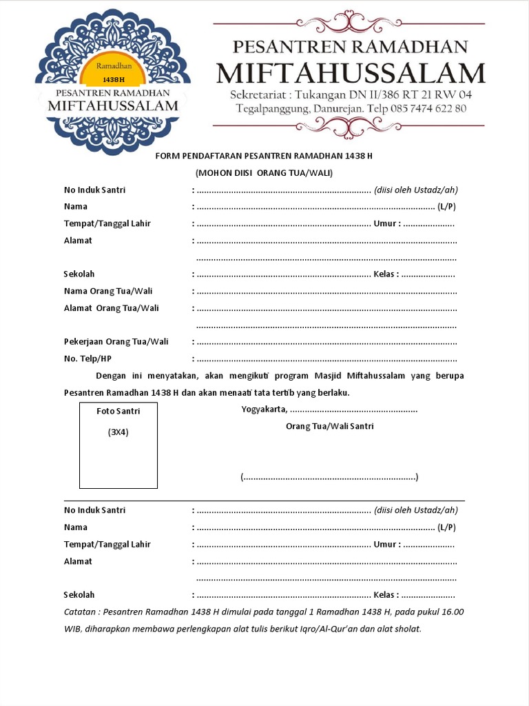 Form Pendaftaran Miftah 1438 H | PDF