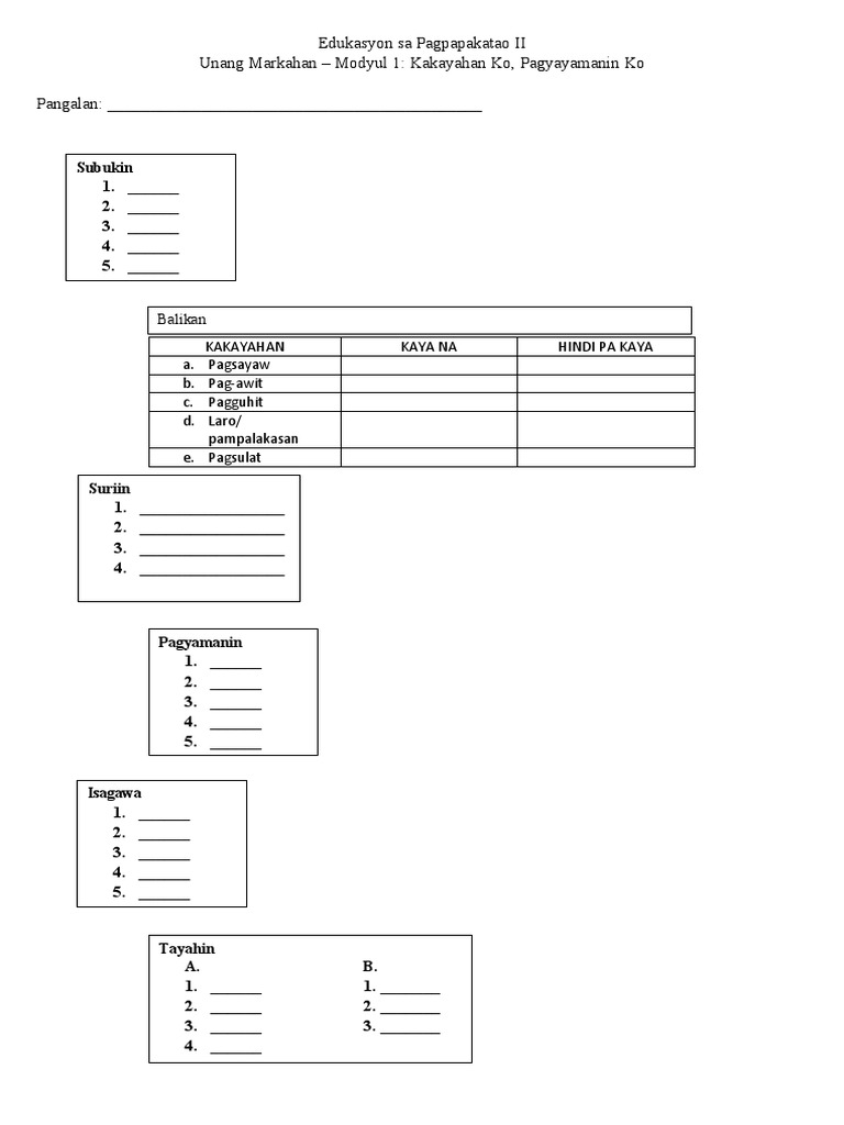 Esp Answer Sheets | PDF