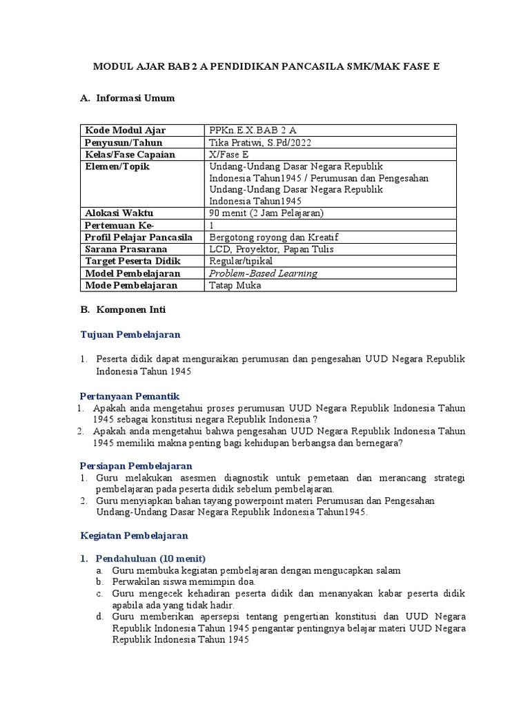 MODUL AJAR Pend Pancasila UUD 1945 | PDF