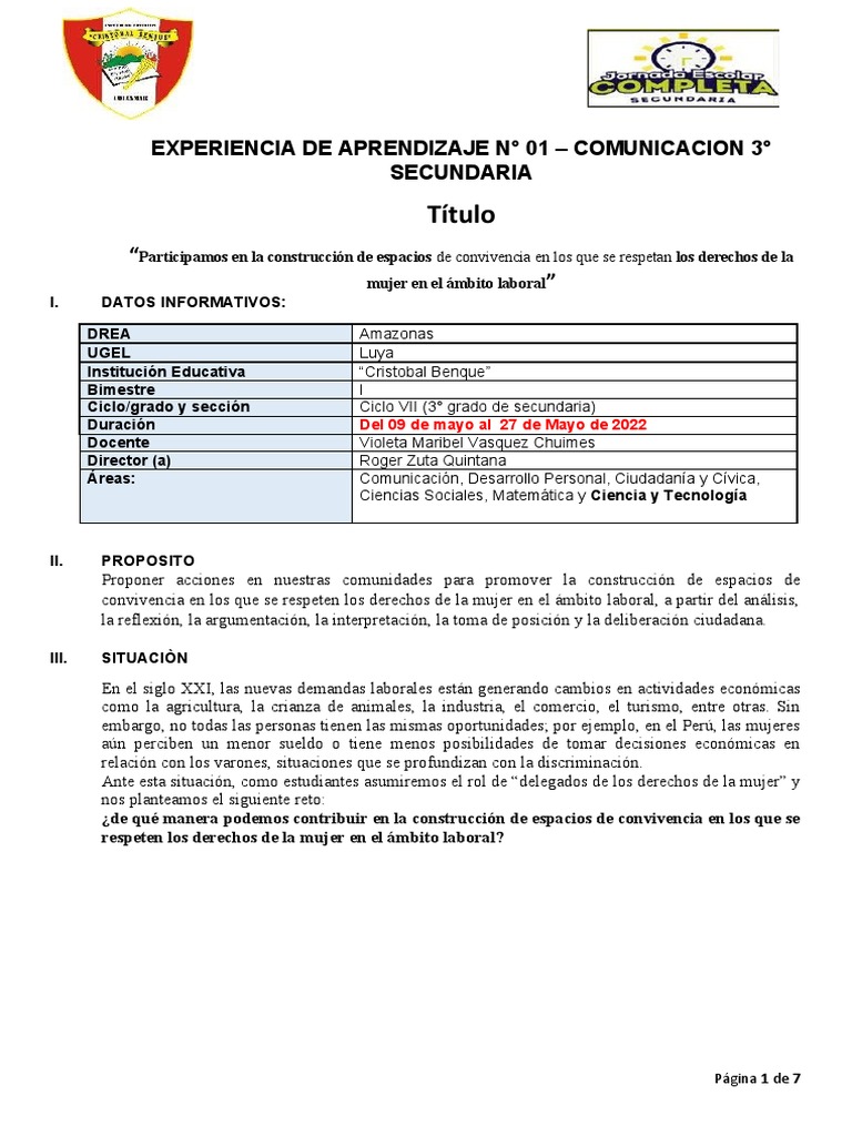 Experiencia de Aprendizaje #02 | PDF | Aprendizaje | Evaluación