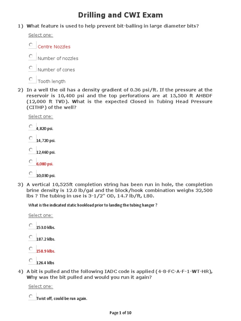 Drilling and CWI Exam Questions | PDF | Pump | Chemical Engineering