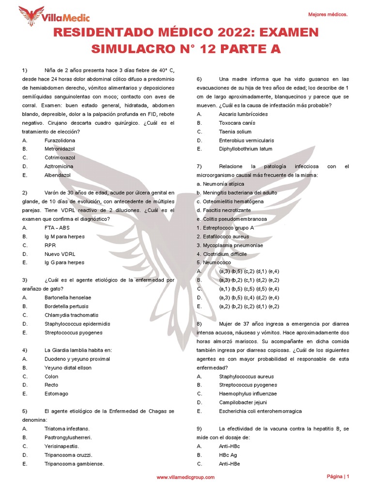RM 2022 - Examen Simulacro 12 A | PDF | Abdomen | Neumonía