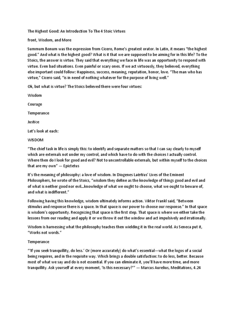 The Highest Good | PDF | Stoicism | Virtue