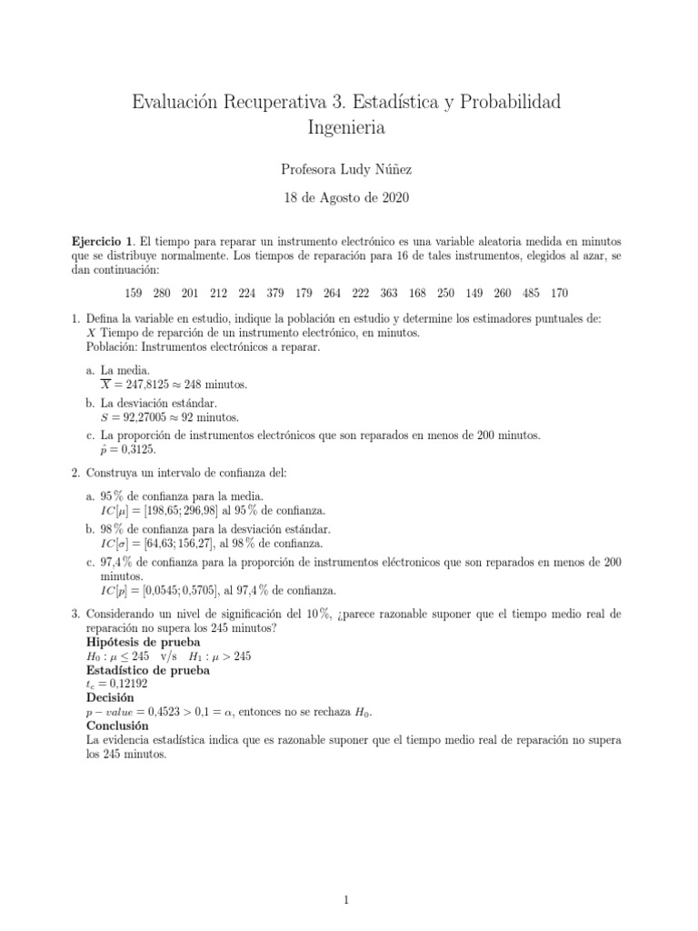 Evaluaci On Recuperativa 3. Estad Istica y Probabilidad Ingenieria | PDF | Tecnología